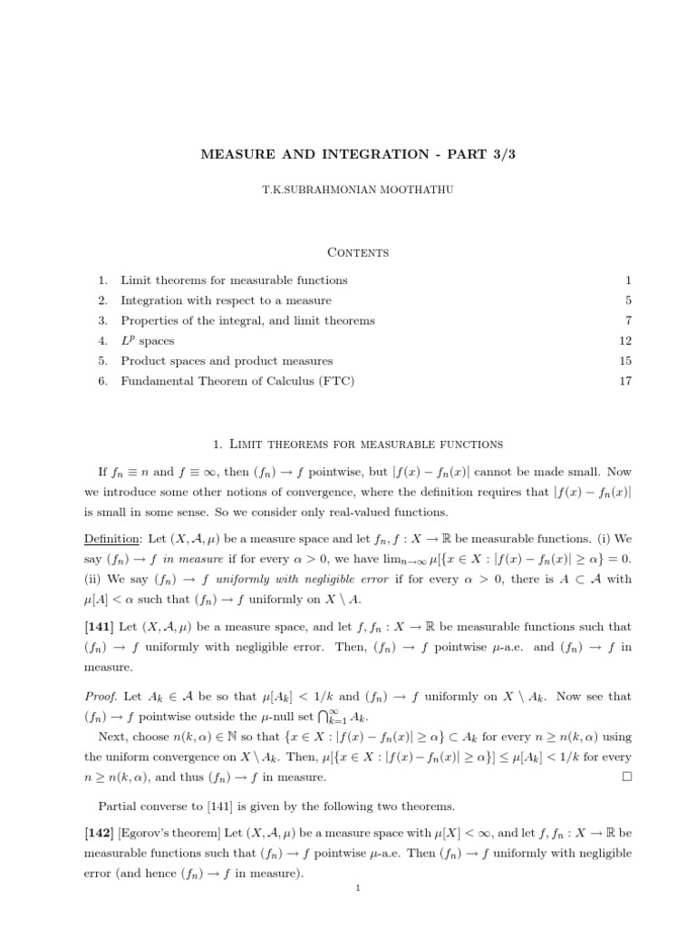 Measure And Integration Part 3 Pdf Lebesgue Integration Measure
