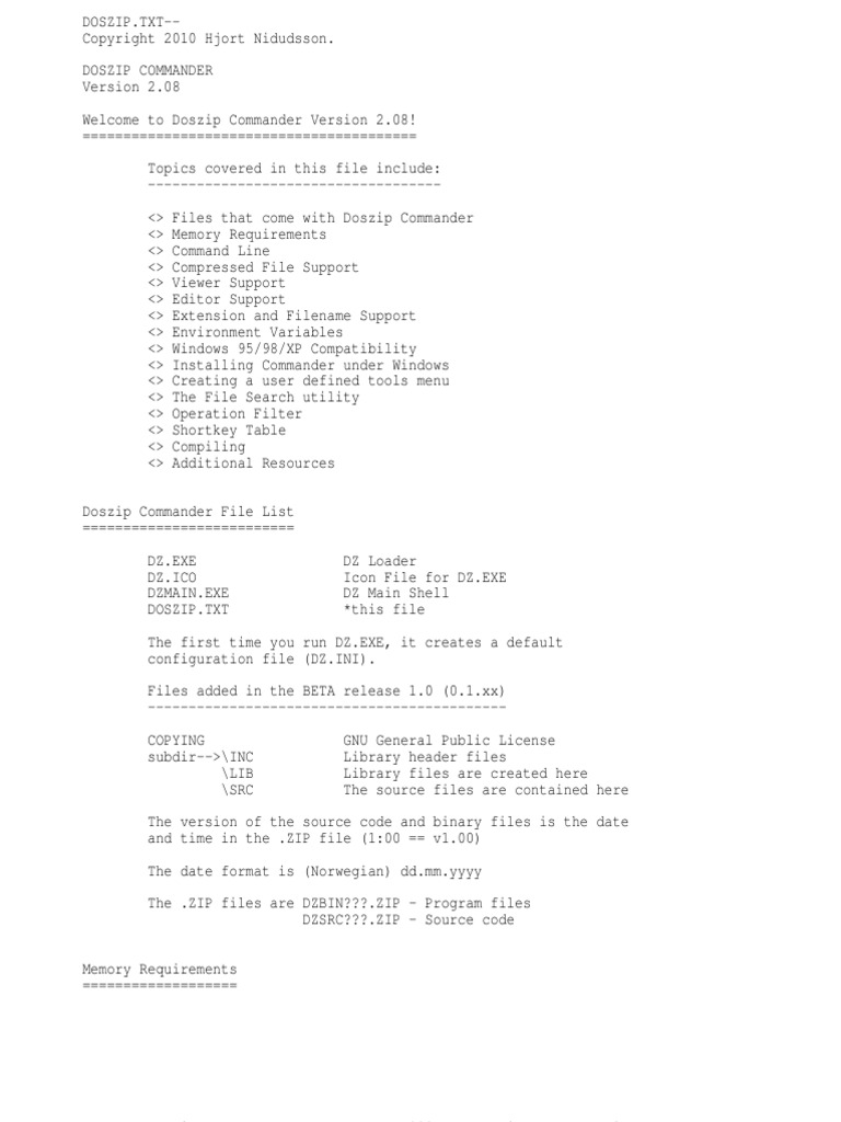 Doszip | PDF | Zip (File Format) | Computer File
