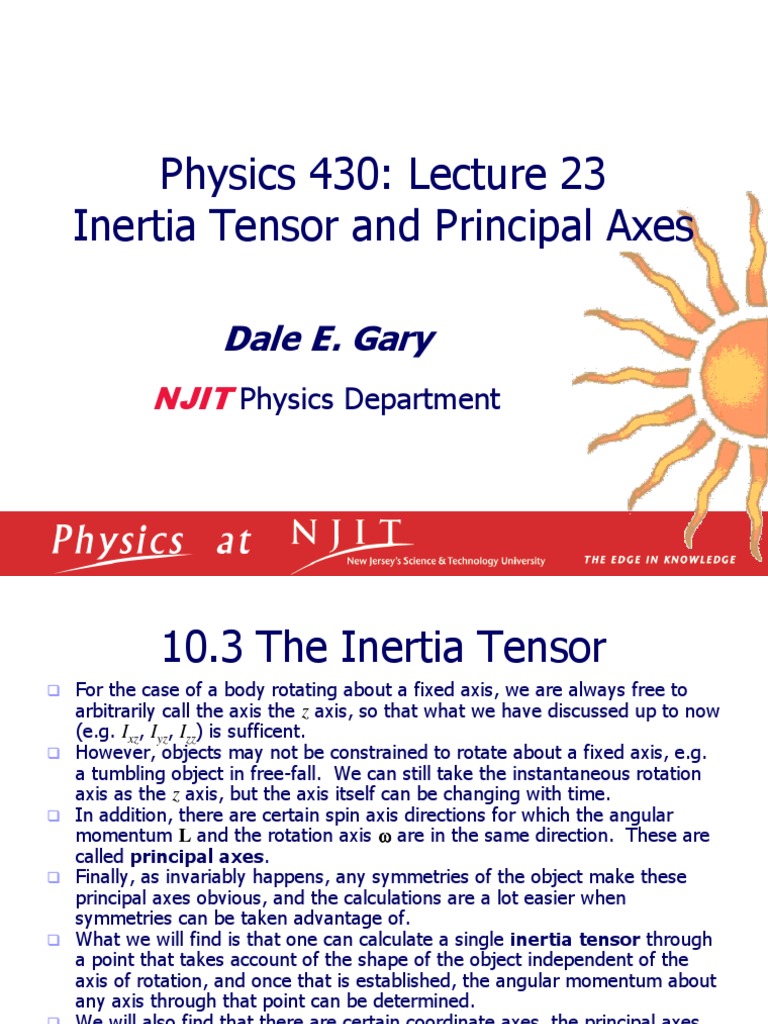 Inertia Tensor & Principal Axes Lecture | PDF | Rotation Around A Fixed ...