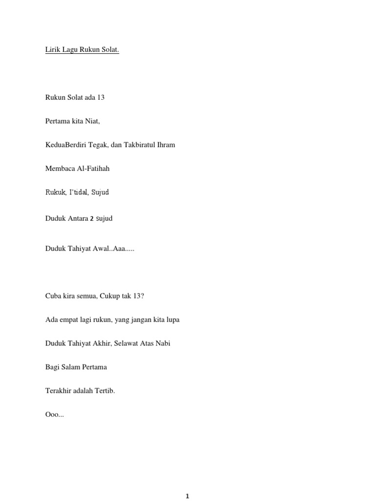 6 Lirik Rukun Solat | PDF