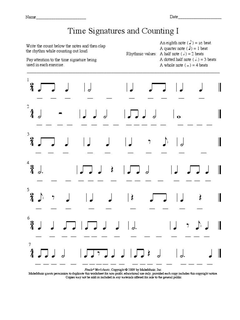 Time Signature Worksheet