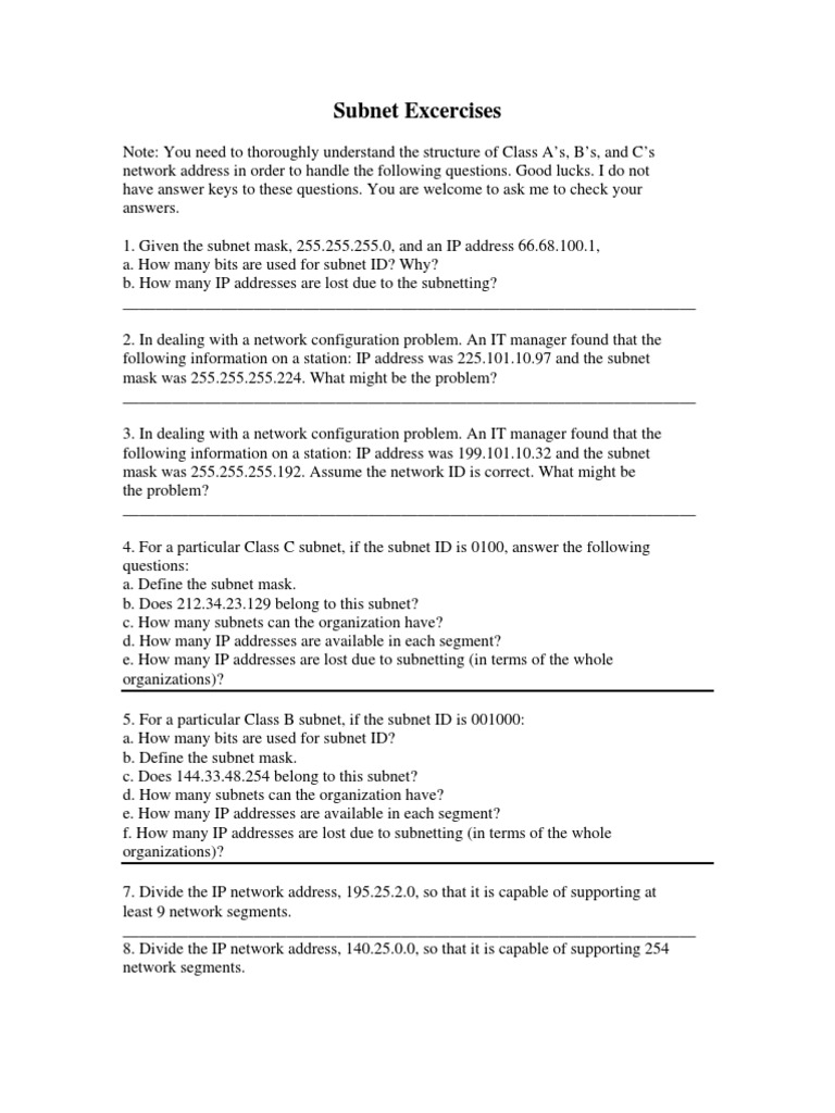 Subnet PDF | PDF | Ip Address | Internet Protocols