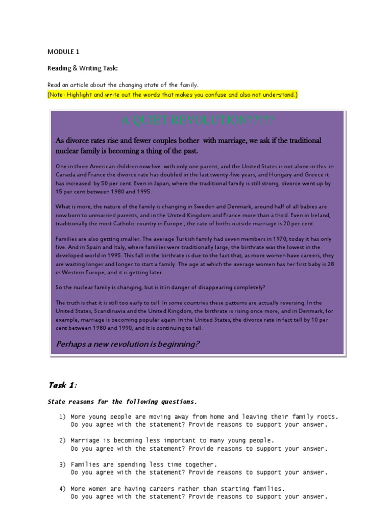 MODULE 1 - Reading and Writing | PDF | Divorce | Birth Rate