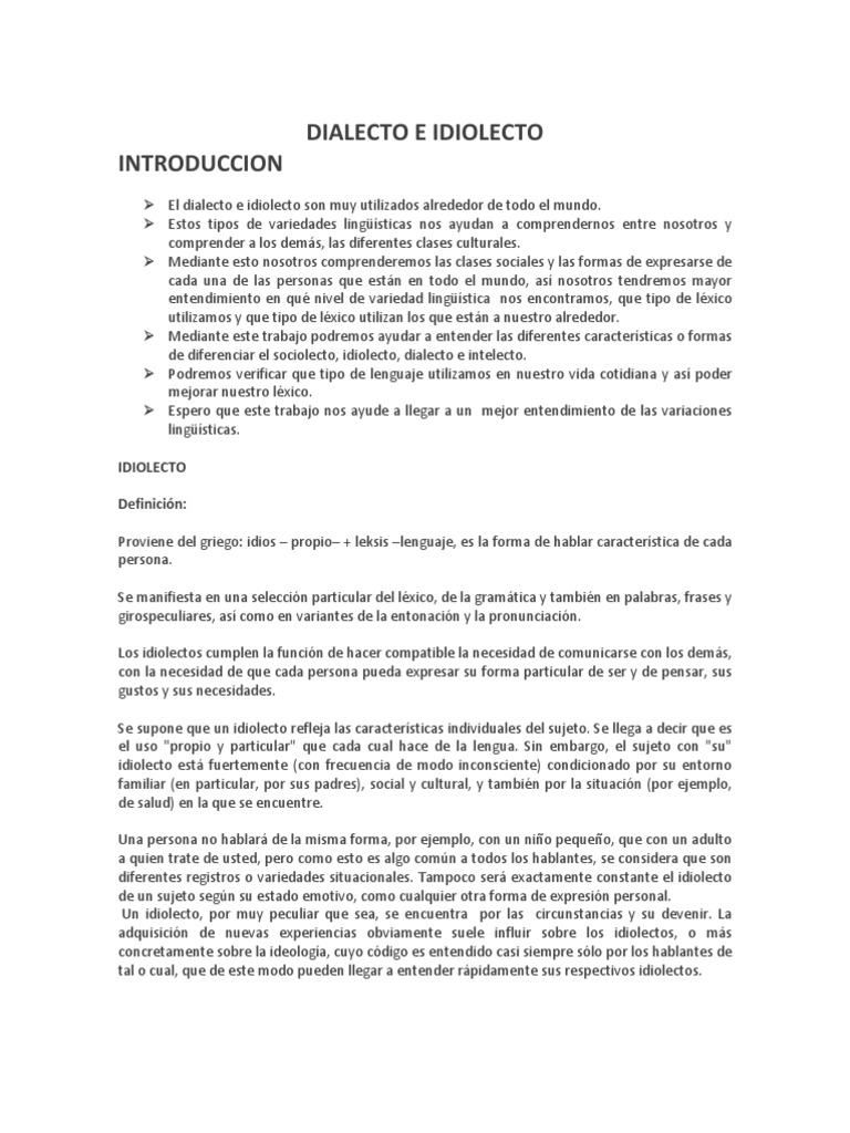 Dialecto e Idiolecto | PDF | Dialecto | Sociolingüística