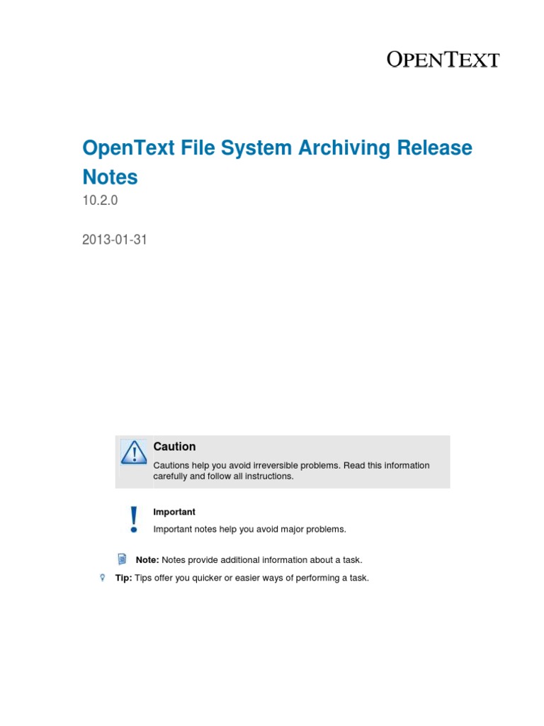 OpenText File System Archiving 10.2.0 Release Notes | PDF | Computer ...
