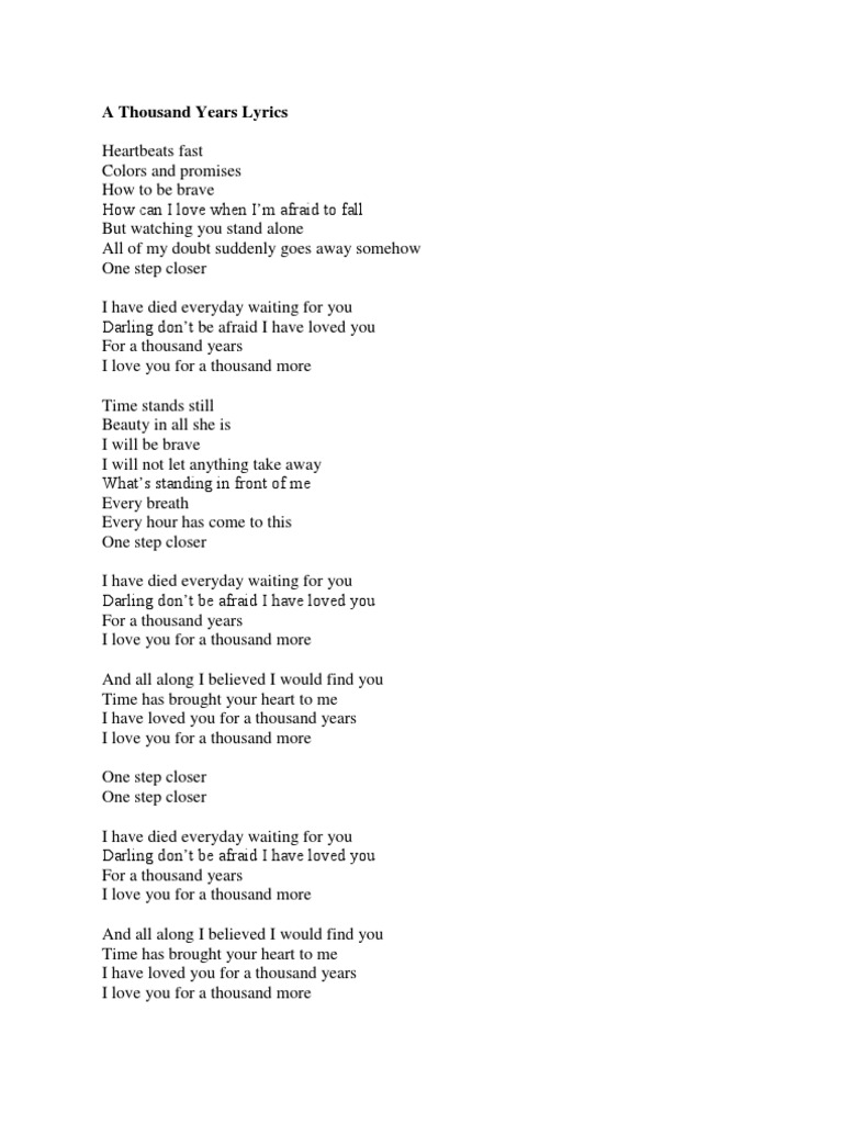 A Thousand Years Lyrics | PDF | Art