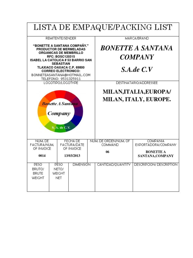 Lista de Empaque | PDF