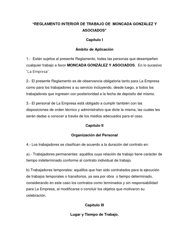 Reglamento Interior de Trabajo | PDF | Tiempo de trabajo | Salario