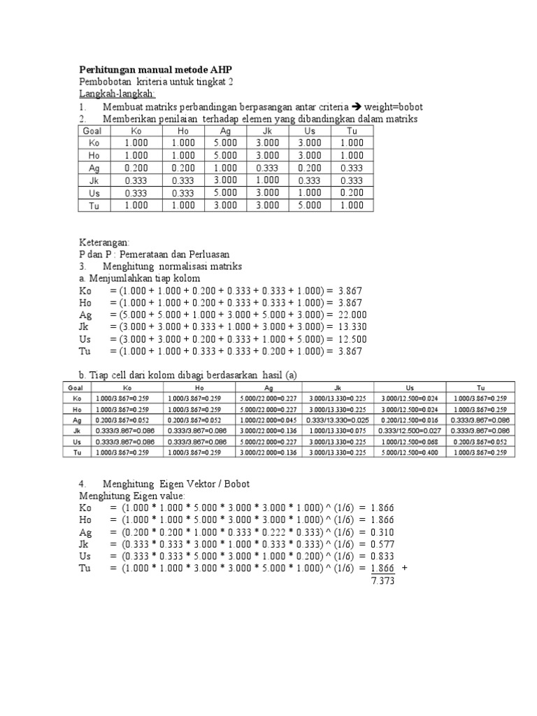 Perhitungan Manual Metode AHP Revised | PDF