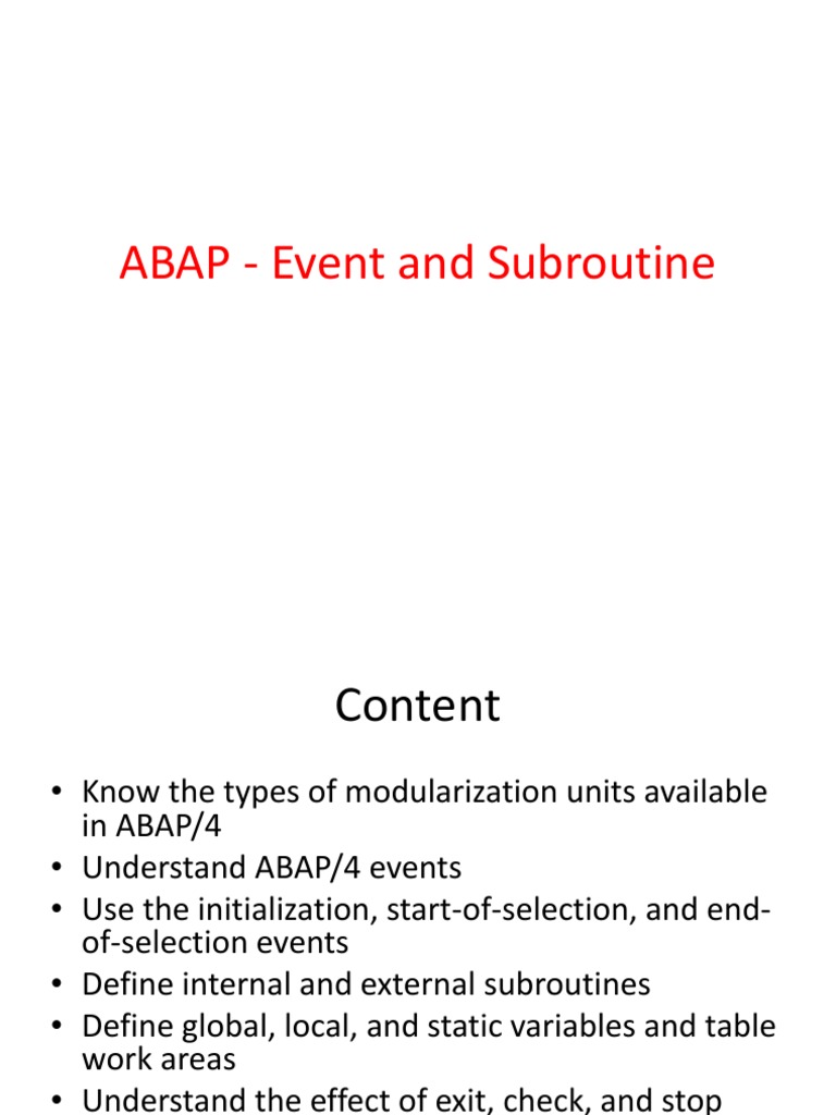 10 - ABAP - Event and Subroutine | PDF | Subroutine | Variable (Computer Science)