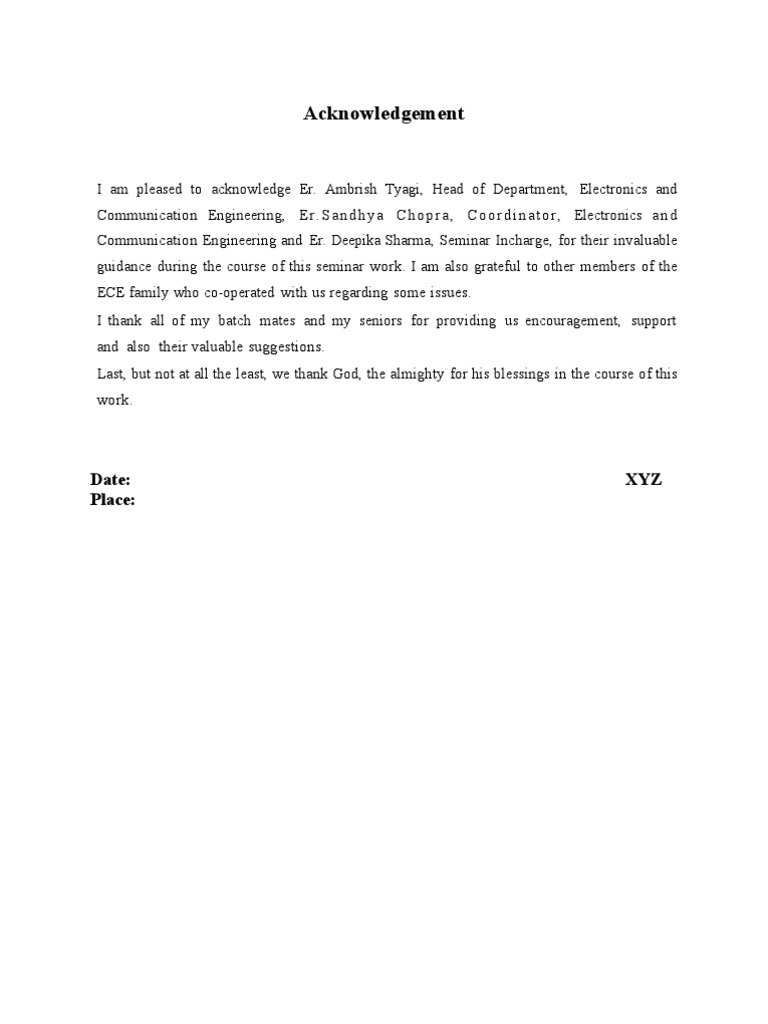 Acknowledgement for ECE Seminar Work | PDF | Technology & Engineering