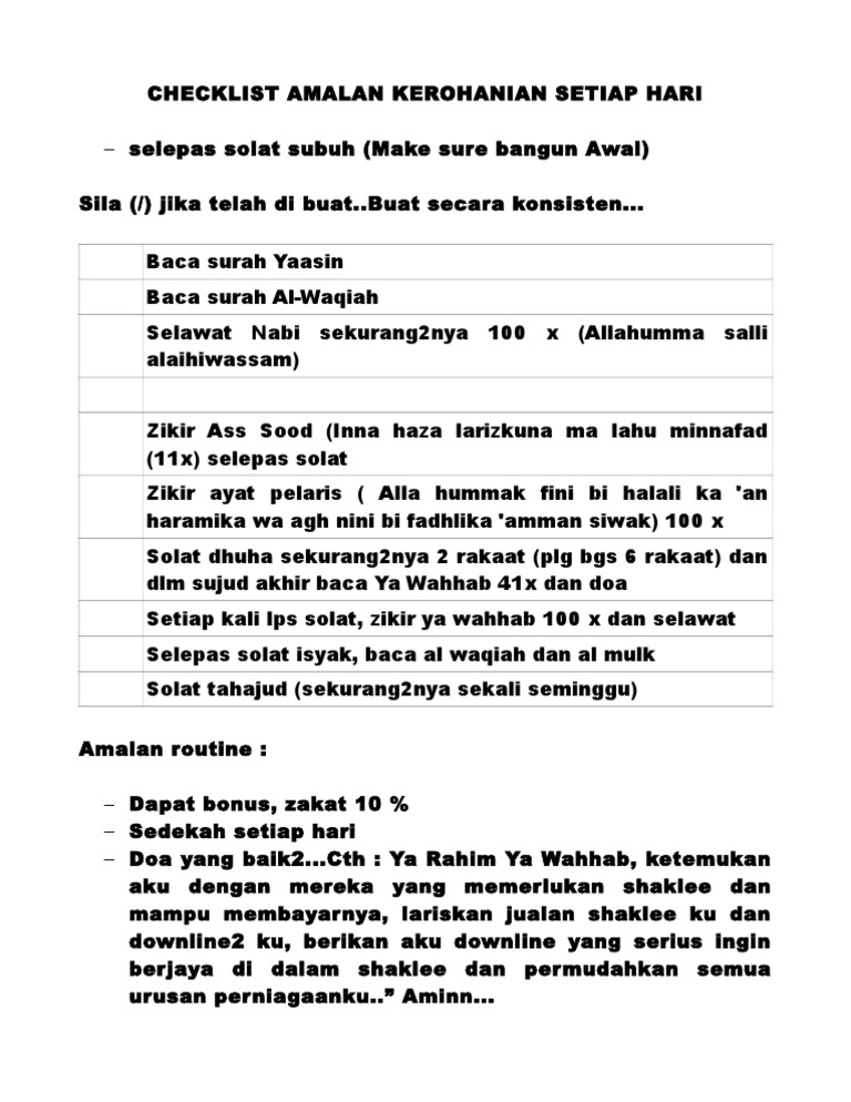 Checklist Amalan Rohani | PDF