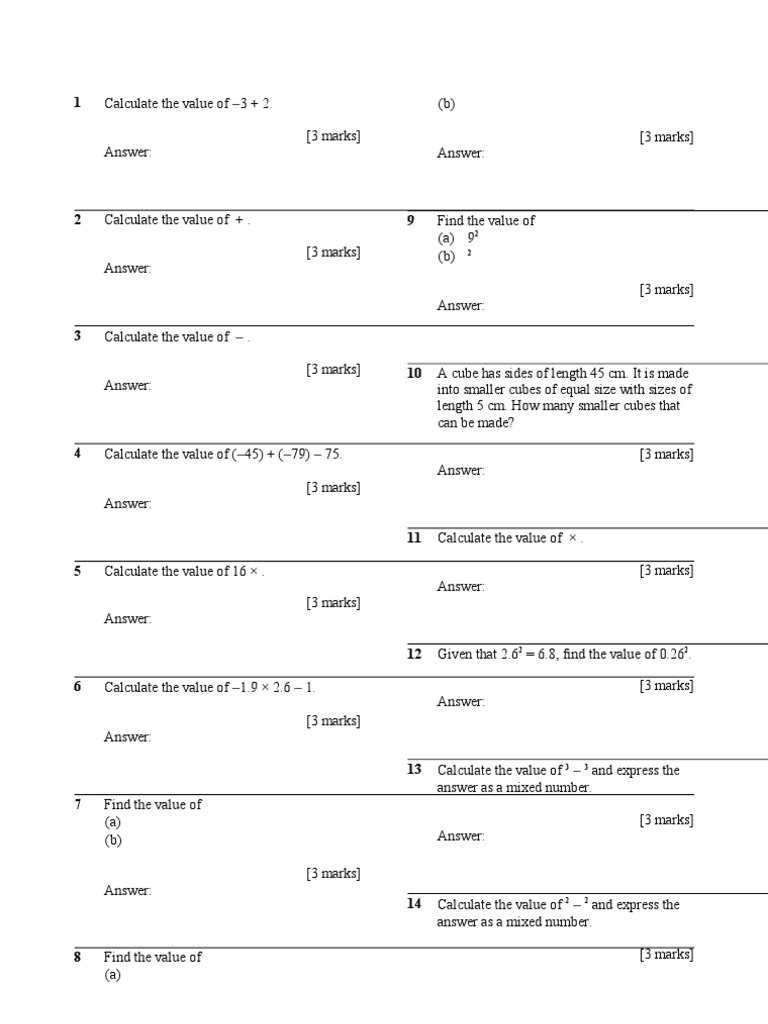 Maths Form 2 Exercise | PDF | Value (Economics) | Teaching Mathematics