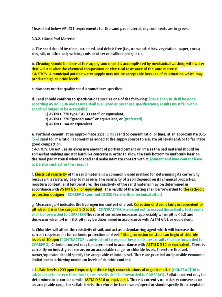 API 651 Requirements For The Sand Pad Material | PDF | Corrosion | Ph