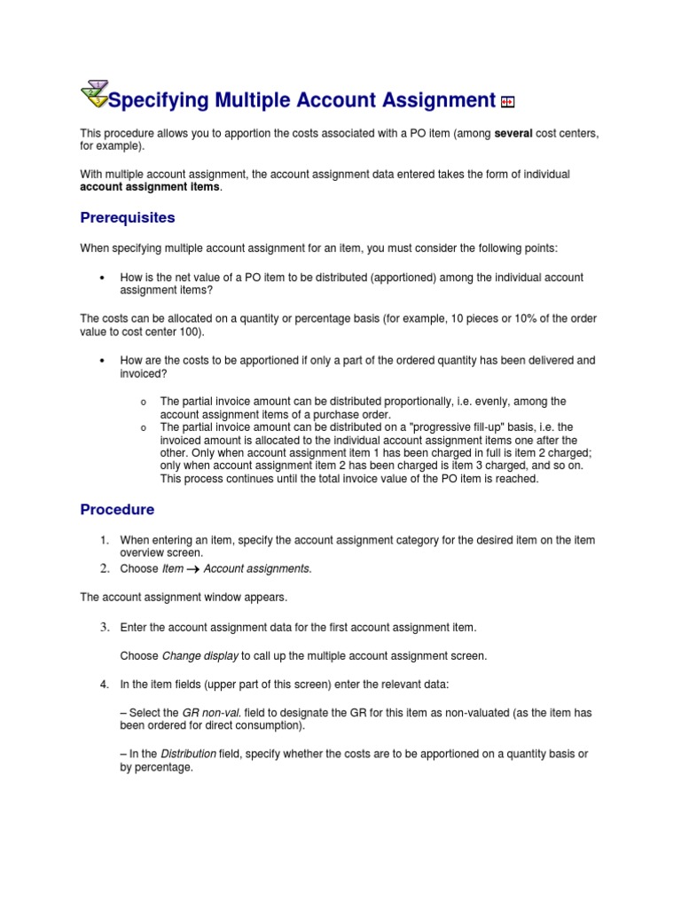 Specifying Multiple Account Assignment | Receipt | Invoice