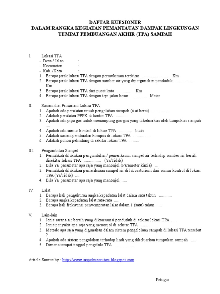 CheckList TPA Sampah | PDF