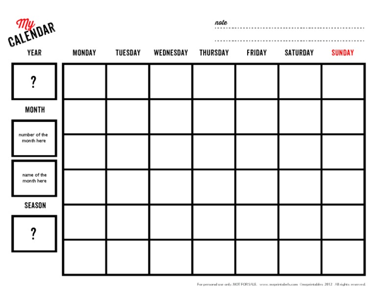 Mrprintables My Calendar Template | PDF