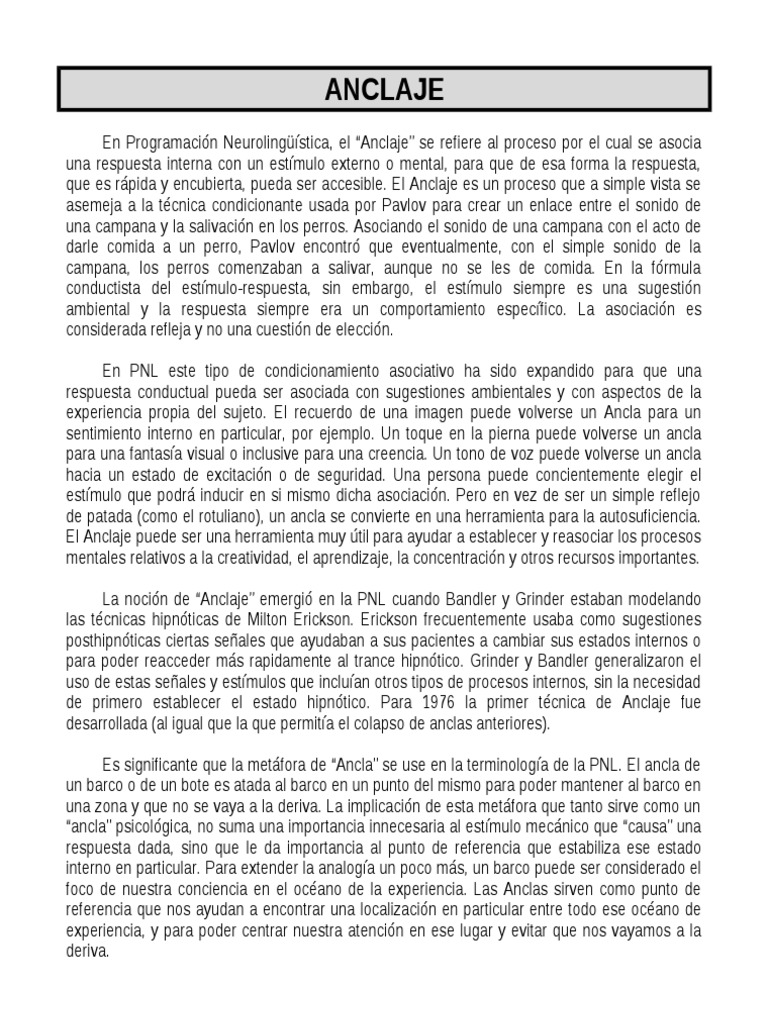 El Anclaje PNL | PDF | Aprendizaje | Ciencia cognitiva