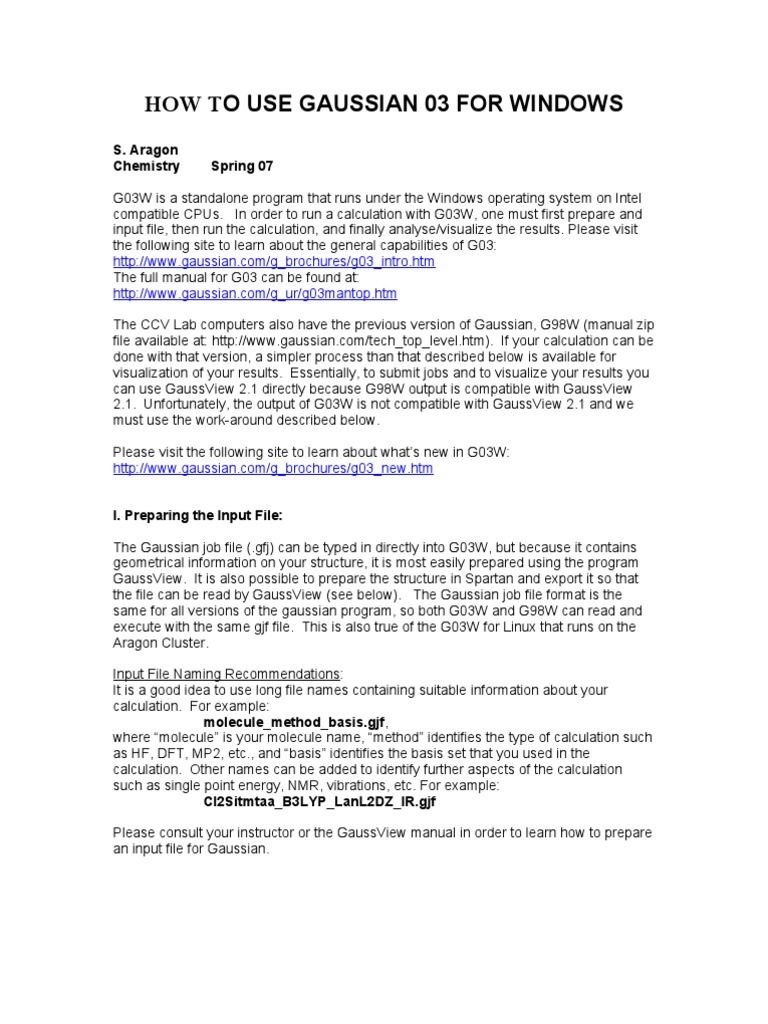 How To Use Gaussian 03 For Windows | PDF | Protein Data Bank | Input/Output