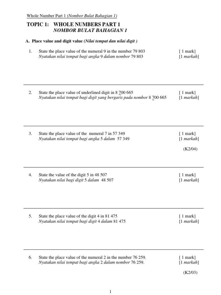 5 (1) - Whole Numbers - Part 1 Page 1 - 7 PDF | PDF
