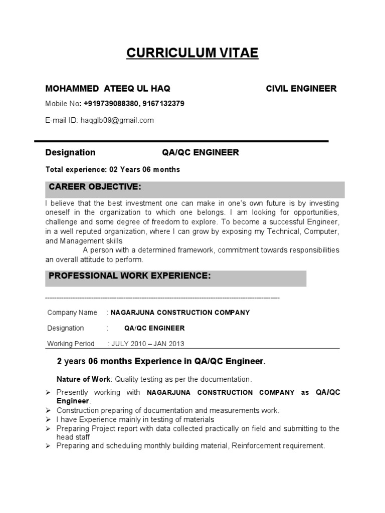 Ateeq CV | PDF | Bangalore | Engineer