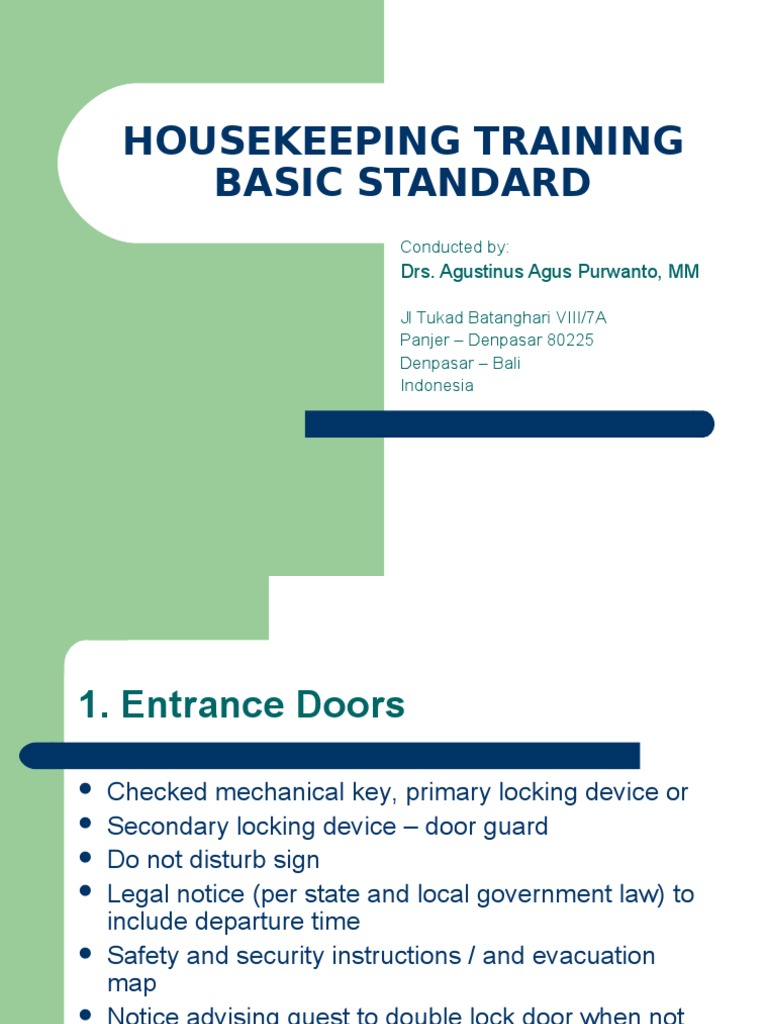 Housekeeping Training Manual Overview | PDF | Bed | Chair