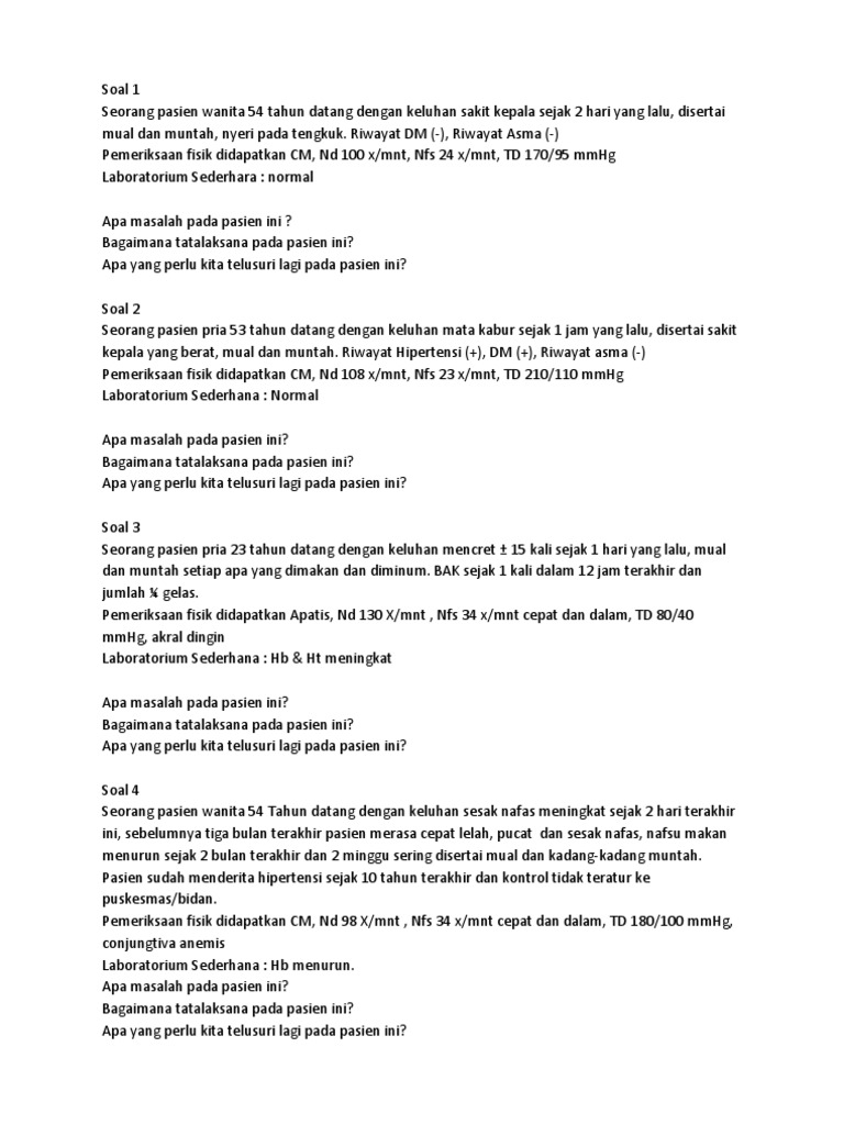 Soal Kasus Hipertensi Dan Gmmminjal | PDF | Pengembangan Diri | Kesehatan Holistik