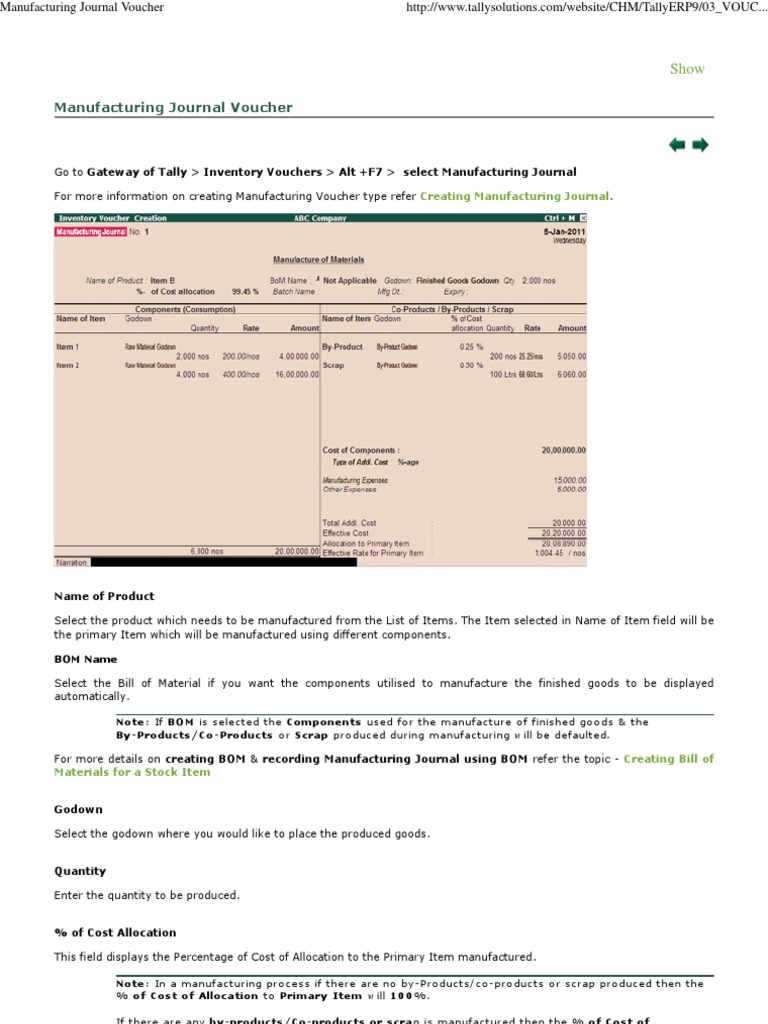 Creating a Manufacturing Journal in Tally | PDF | Scrap | Cost