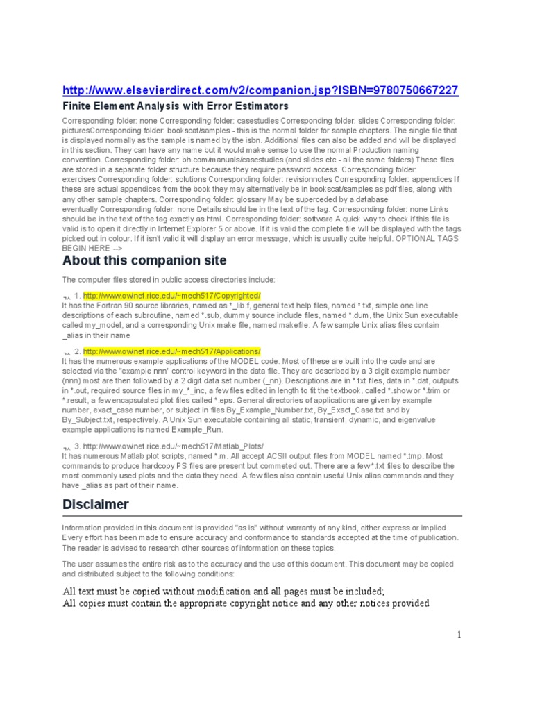 Finite Element Analysis With Error Estimators | PDF | Directory (Computing) | Text File