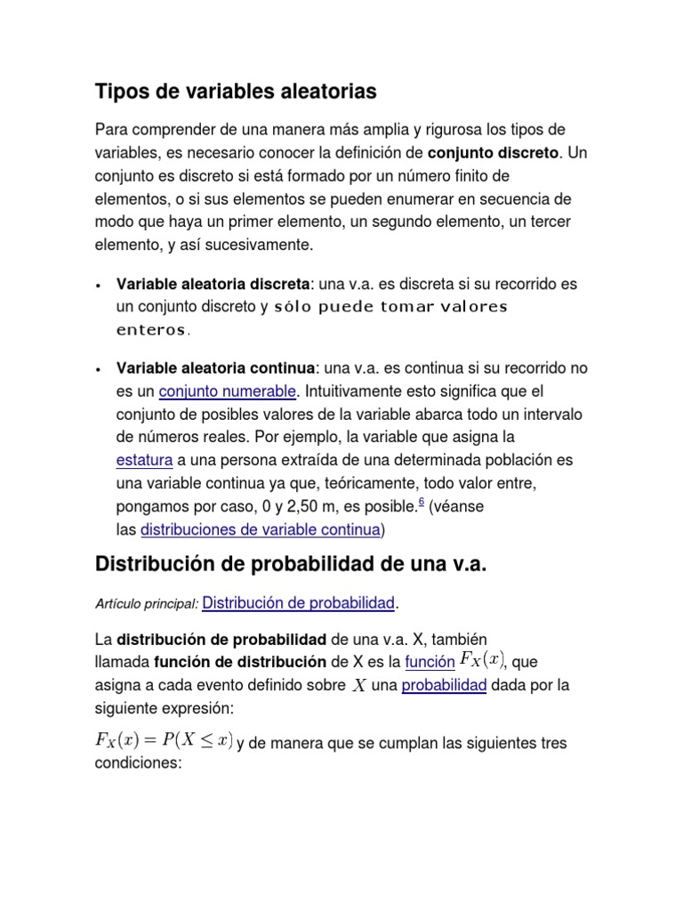 Tipos de Variables Aleatorias | PDF | Variable aleatoria | Función de densidad de probabilidad