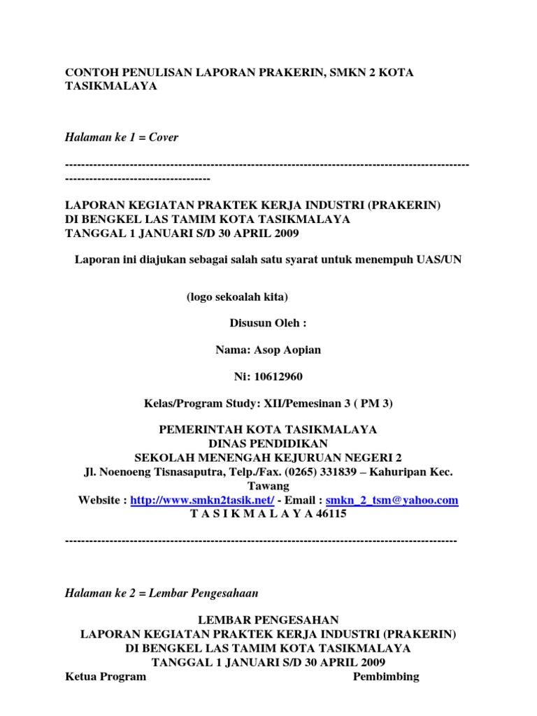 Contoh Penulisan Laporan Prakerin | PDF | Bisnis | Komputer