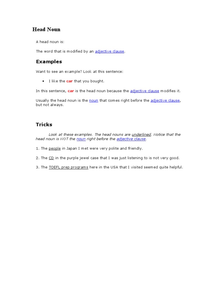Head Noun: Examples | PDF