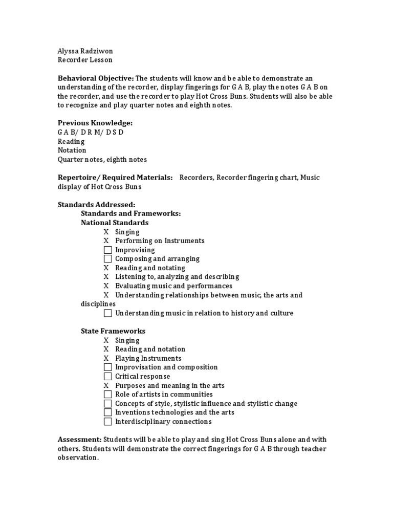 Recorder Lesson Plan | PDF | Recorder (Musical Instrument) | Musical ...