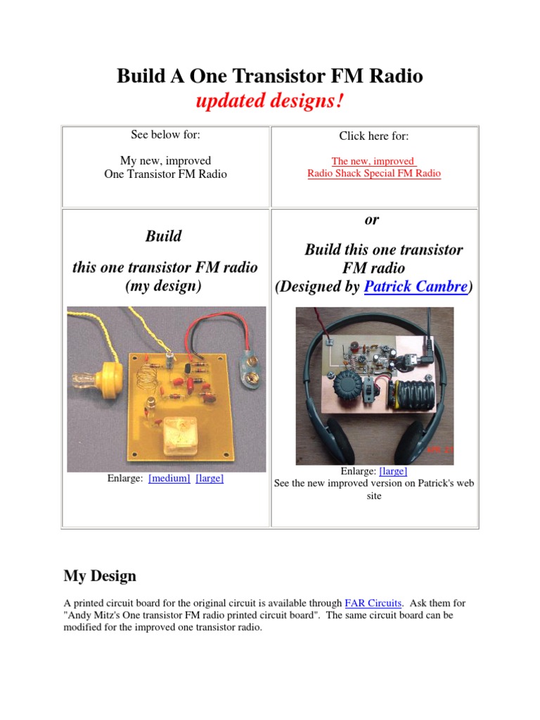 Build A One Transistor FM Radio | PDF | Electronic Circuits | Amplifier