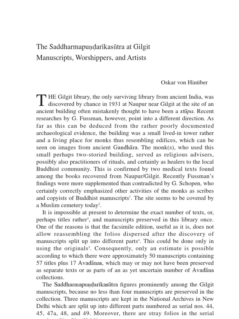 Von Hinüber - Saddharmapuṇḍarika MS From Gilgit PDF | PDF | Folio | Epigraphy