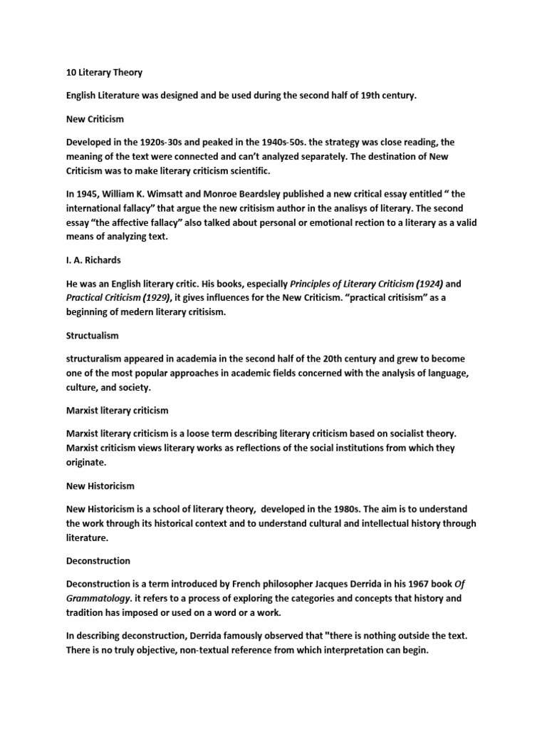 An Overview of Major Literary Theories in the 20th Century and Their ...
