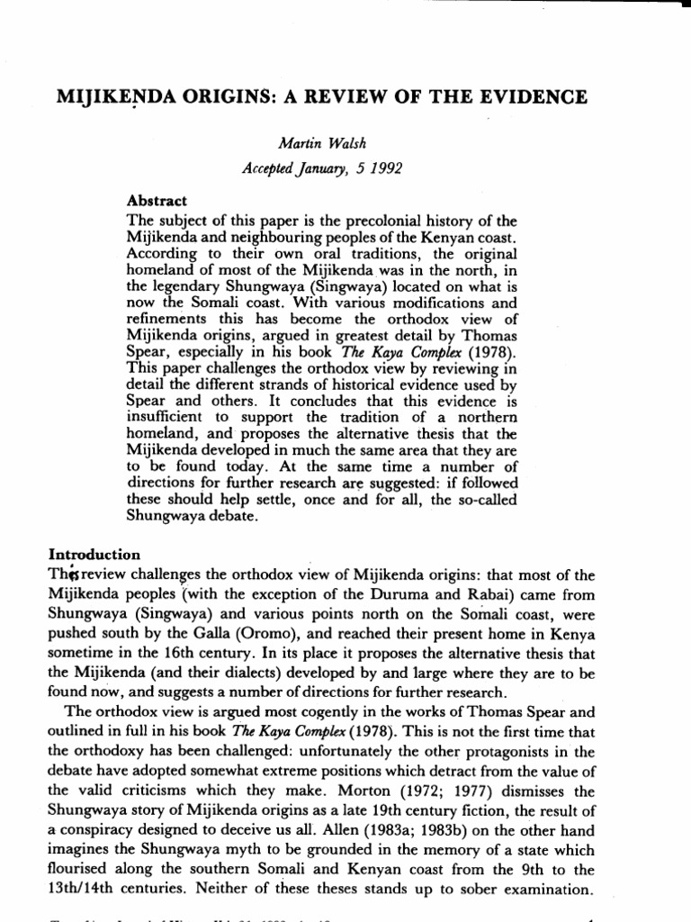 Mijikenda Origins: A Review of the Evidence | Critical Theory | Museology
