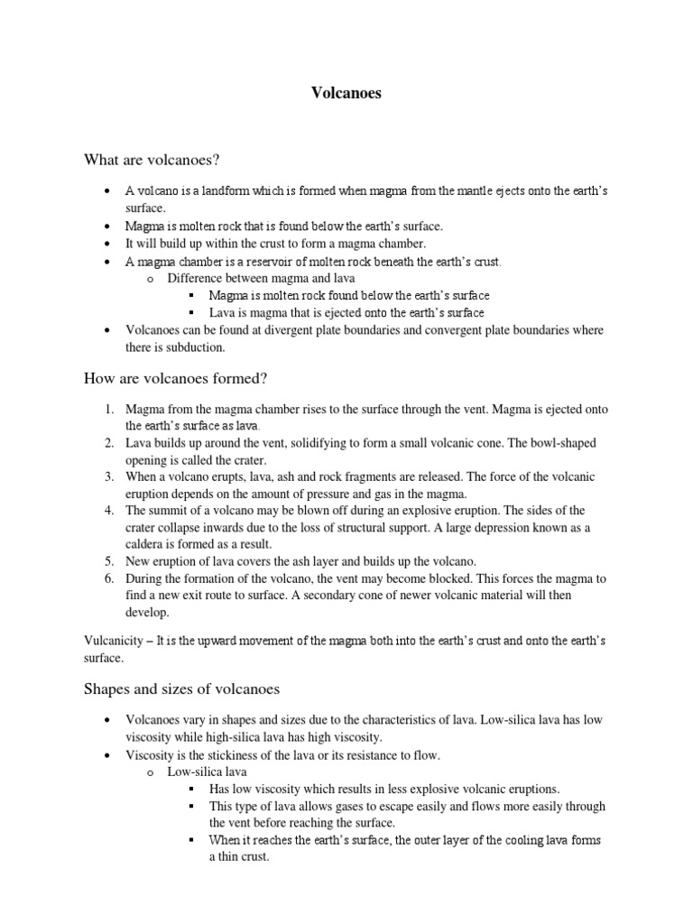 Volcano Notes | PDF | Volcano | Lava