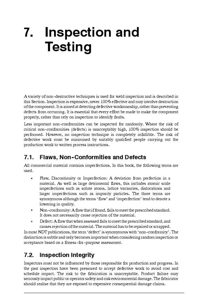 Inspection and Testing: 7.1. Flaws, Non - Conformities and Defects | PDF