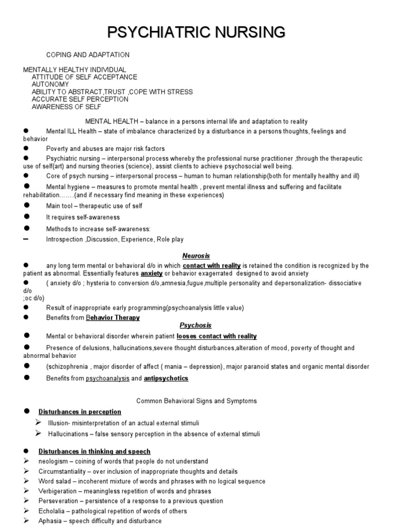 Psychiatric Nursing Notes Antipsychotic Psychotherapy