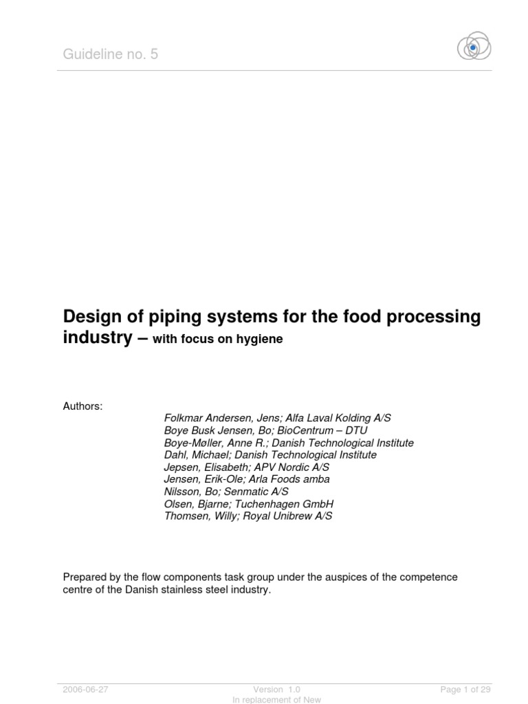 Design of Piping Systems For Food Processing | PDF