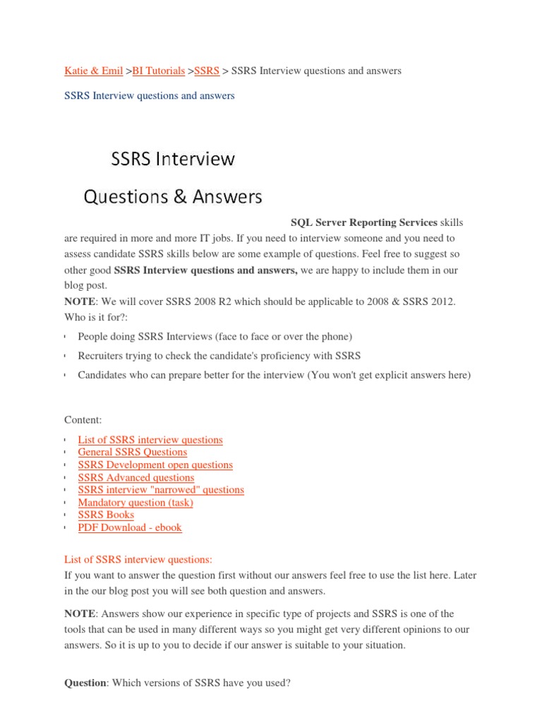 Ssrs Interview Questions and Answers PDF Download | PDF | Parameter ...