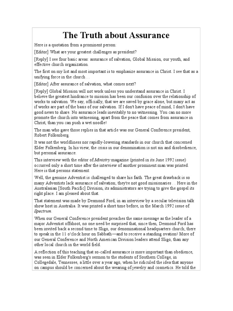 The Truth About Assurance | PDF | Assurance (Theology) | Grace In ...