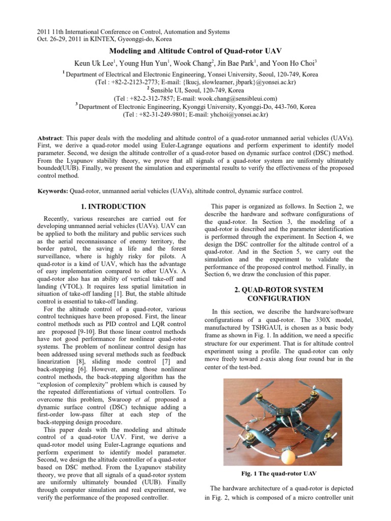 Modeling and Altitude Control of Quad-Rotor UAV | Download Free PDF ...