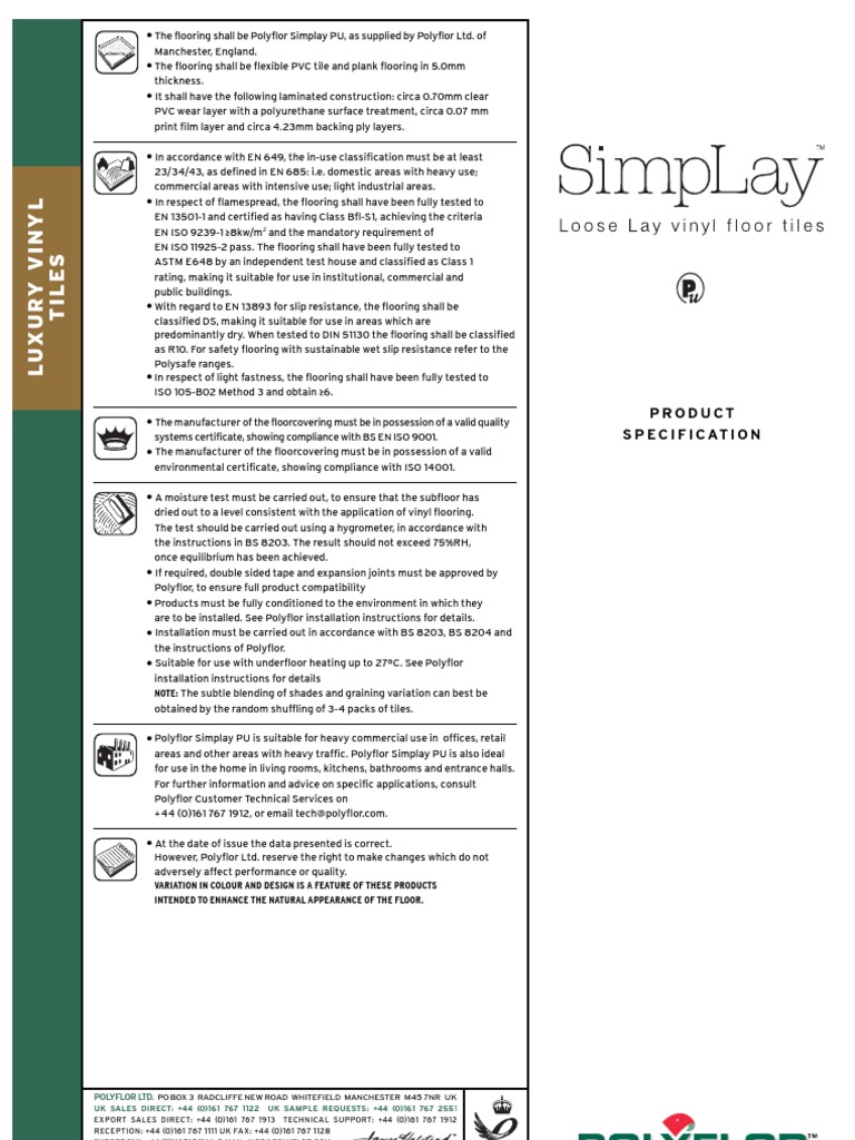 Simplay Product Spec | PDF | Flooring | Engineering