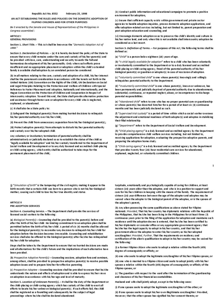RA 8552 and RA 8043 ICAB | PDF | Adoption | Child Custody