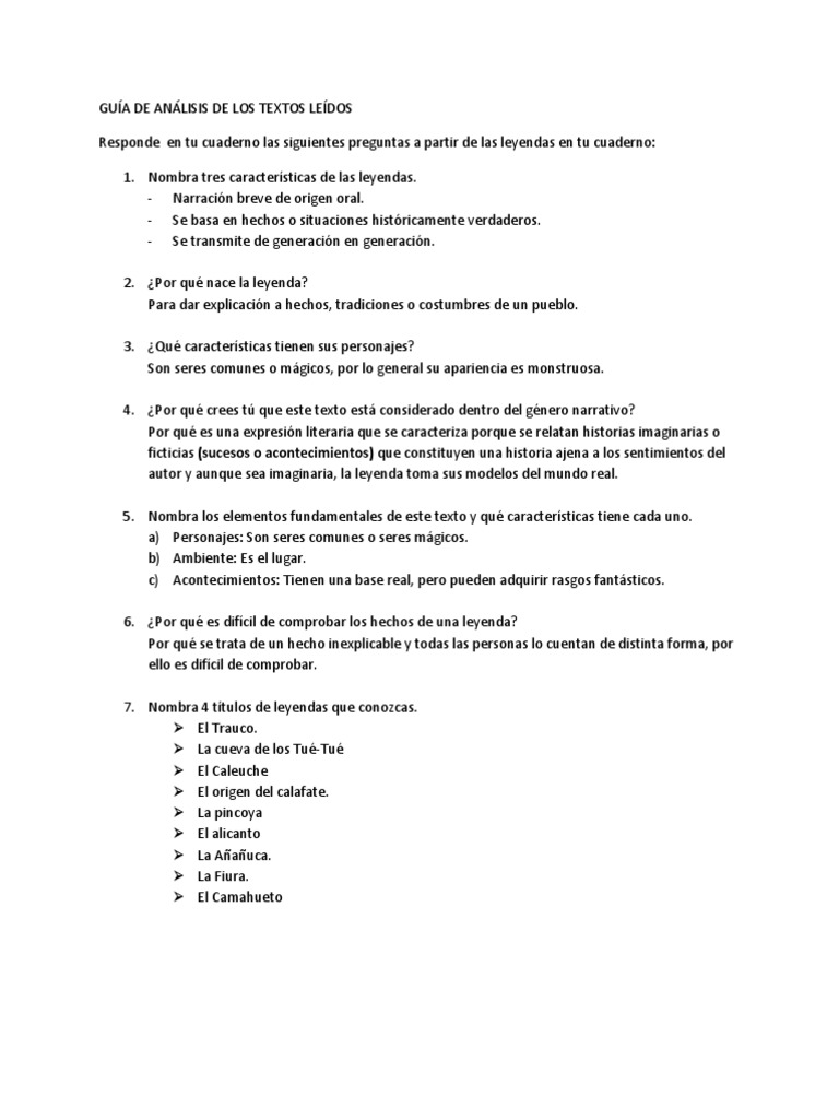 GUÍA DE ANÁLISIS DE LOS TEXTOS Leyendas y Mitos 7º | PDF | Leyendas ...