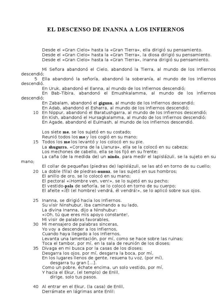 Descenso Inanna Poema | PDF | Mitología antigua del Cercano Oriente ...
