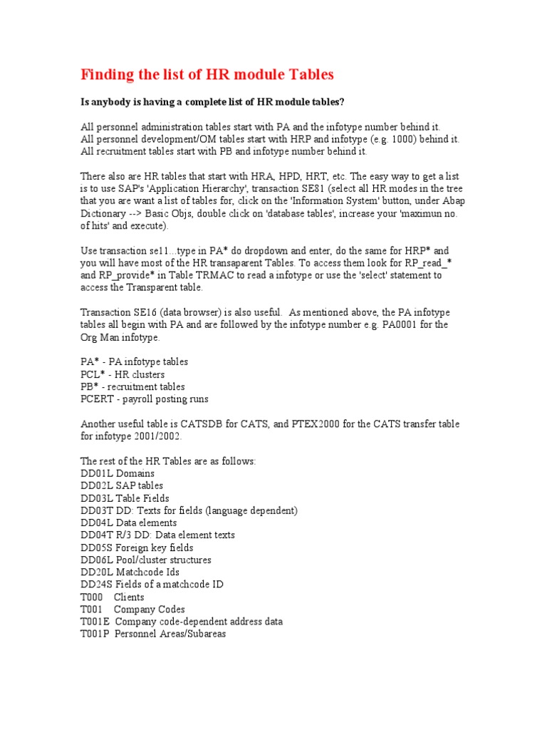 SAP HR Tables | PDF | Wage | Parameter (Computer Programming)