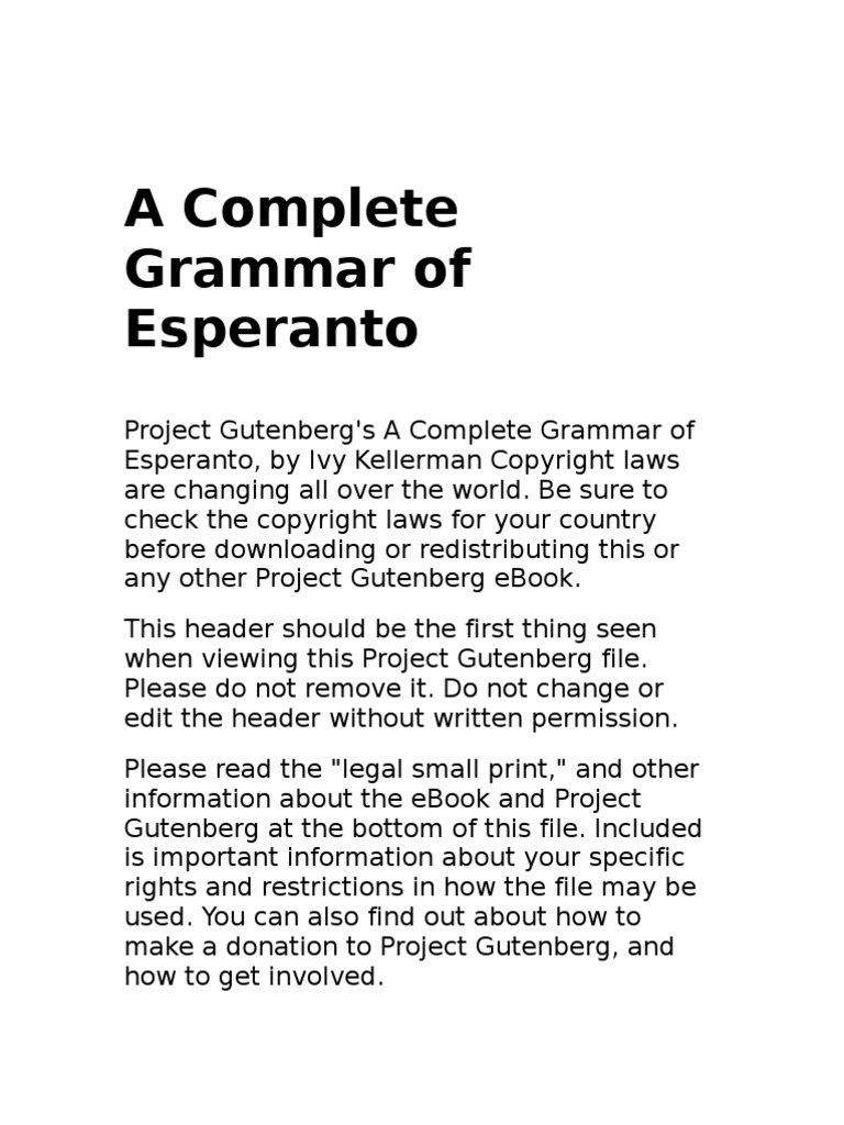 A Complete Grammar of Esperanto | PDF | Project Gutenberg | Adverb